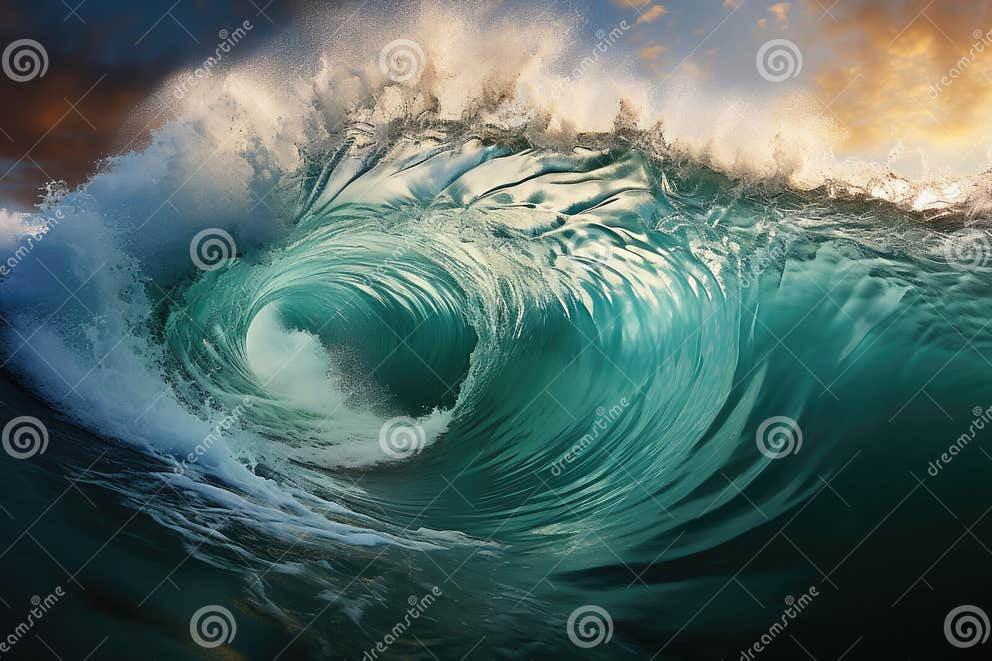 Rough Colored Ocean Wave Falling Down at Sunset Time Stock Photo ...