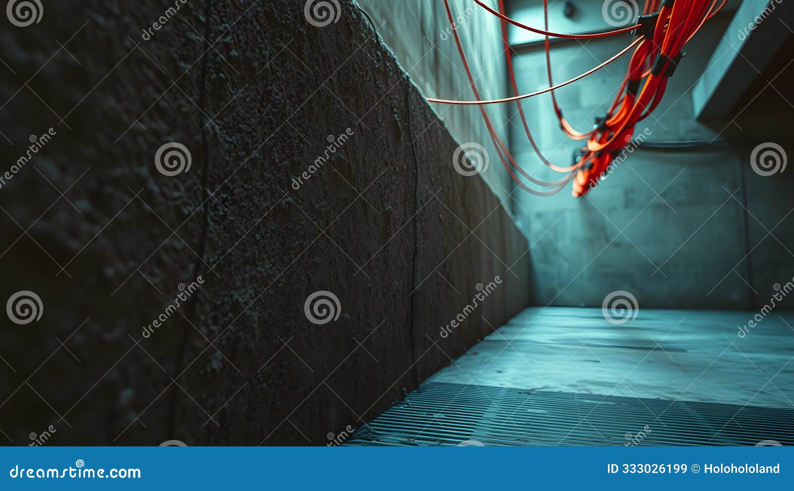 A Rough Concrete Wall with Red Power Lines Running through it Stock ...