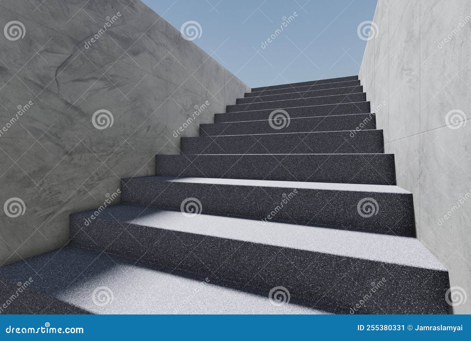Rough Dark Gray Stairs with Shadow To and Concrete Wall, 3d Rendering ...