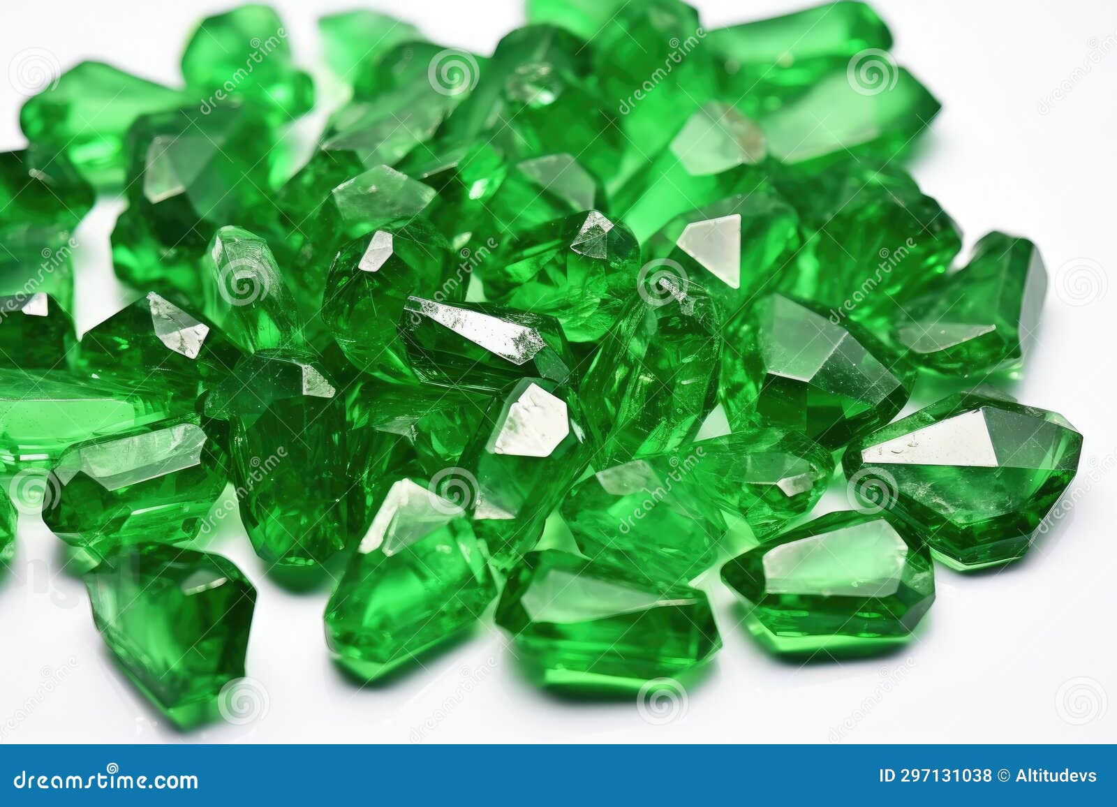 Rough Emeralds Scattered on a White Table Stock Photo - Image of ...