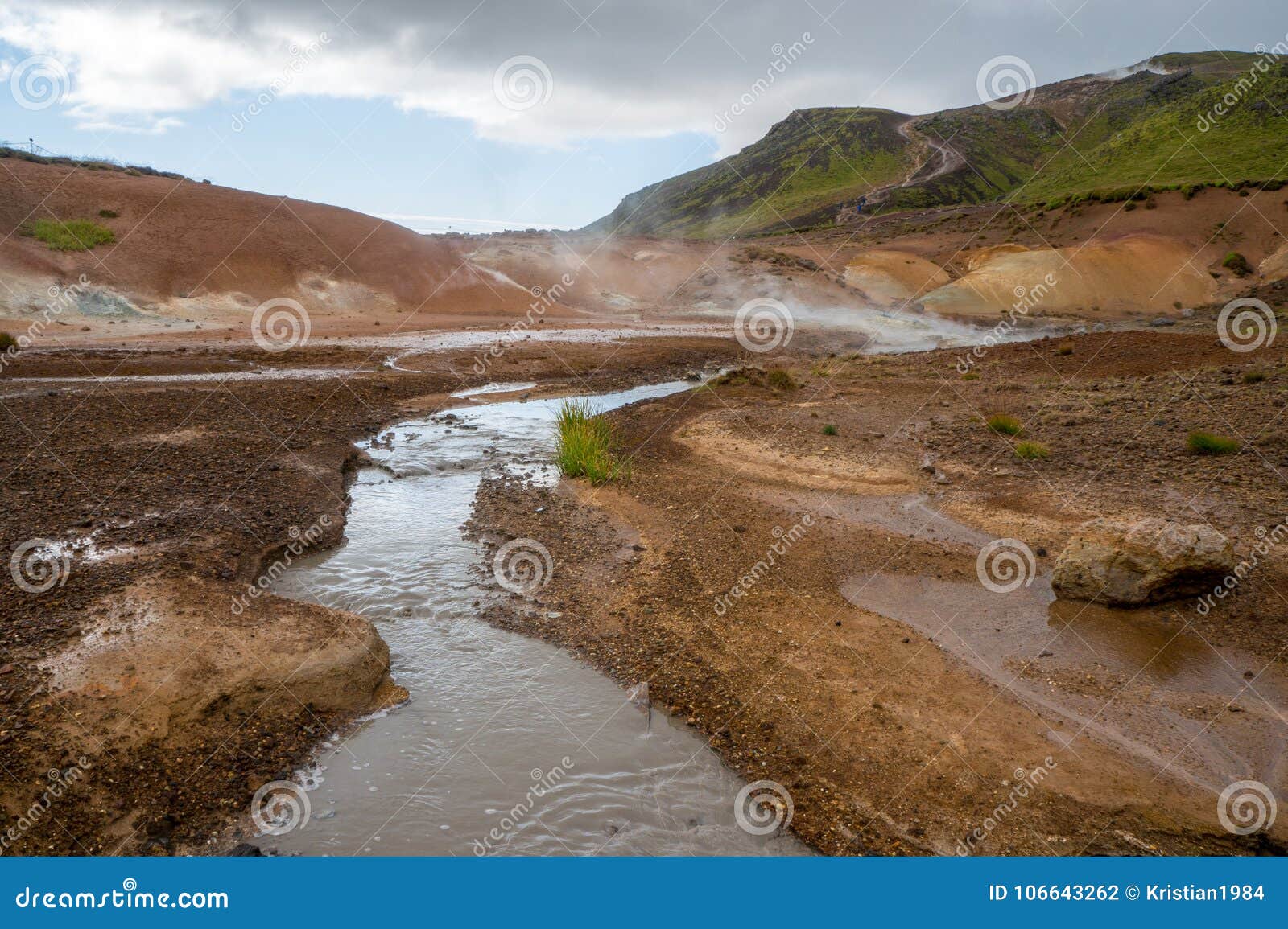 Geothermal Fields of Krysuvik with River and Mountains in the Ba Stock ...