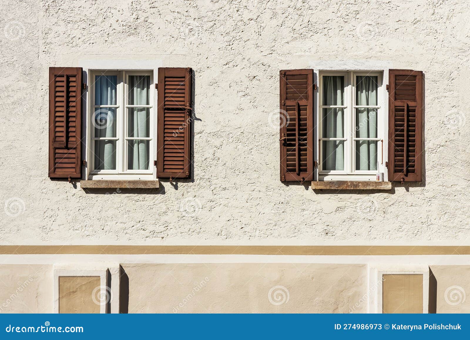 Rough House Wall with Two Windows, Historic Architecture Background ...