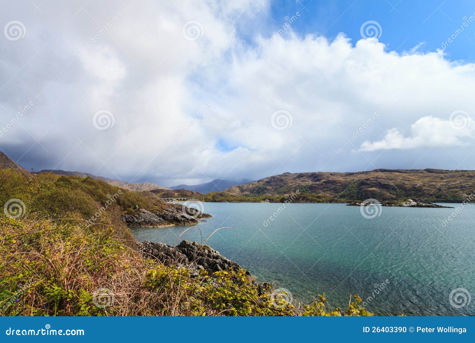 Rough Lake Landscape with Bushes in the Front Stock Photo - Image of ...