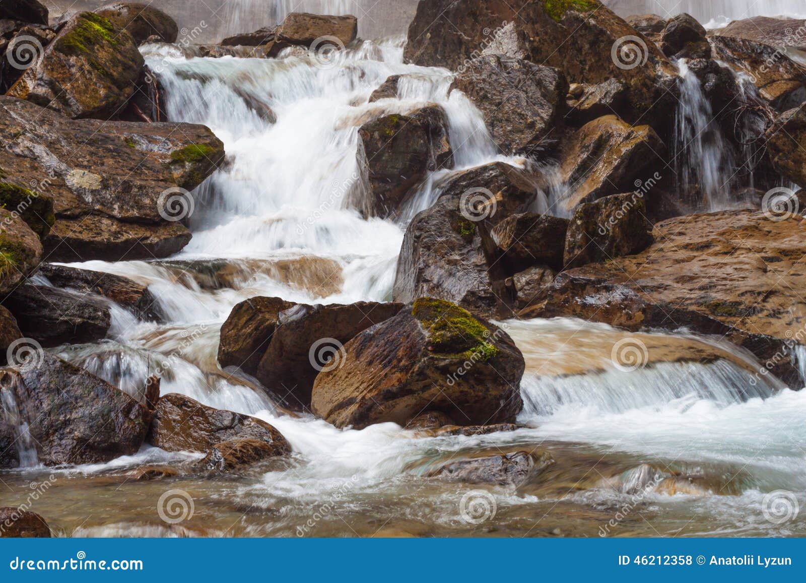 Rough Mountain River with Waterfall Stock Photo - Image of landscapes ...