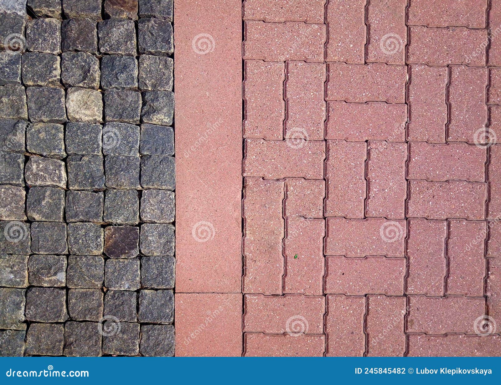 Rough Pavement Texture, Old Gray Granite and Red Tiles Stock Photo ...
