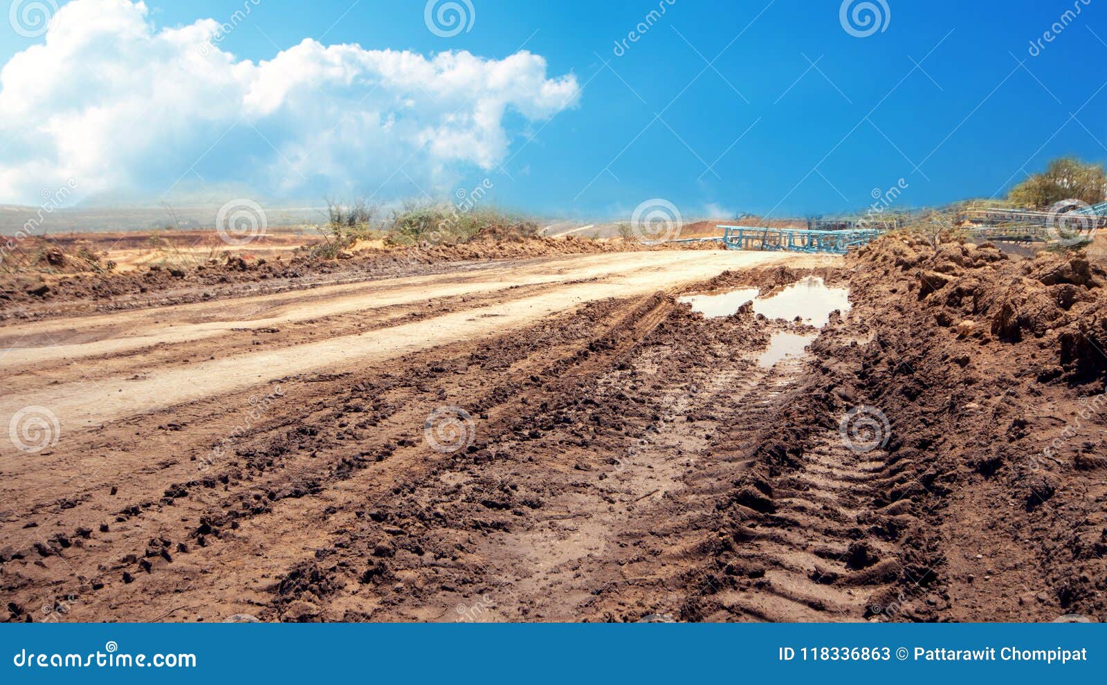 Rough Road in the Countryside. There are Mud Basins and Wheels Stock ...
