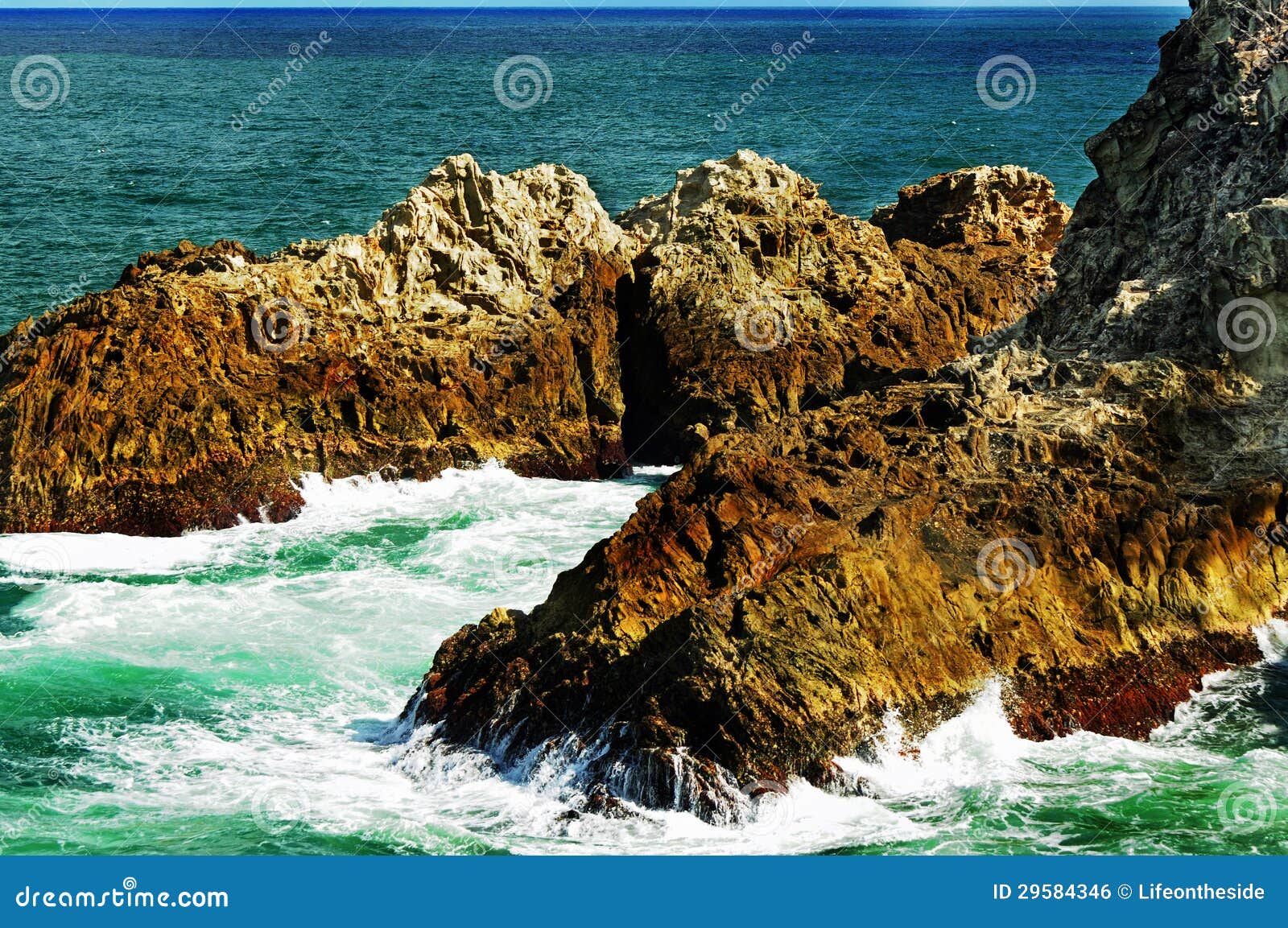 Rough Sea Surf Waves Crashing on Cliff Rocks Stock Photo - Image of ...