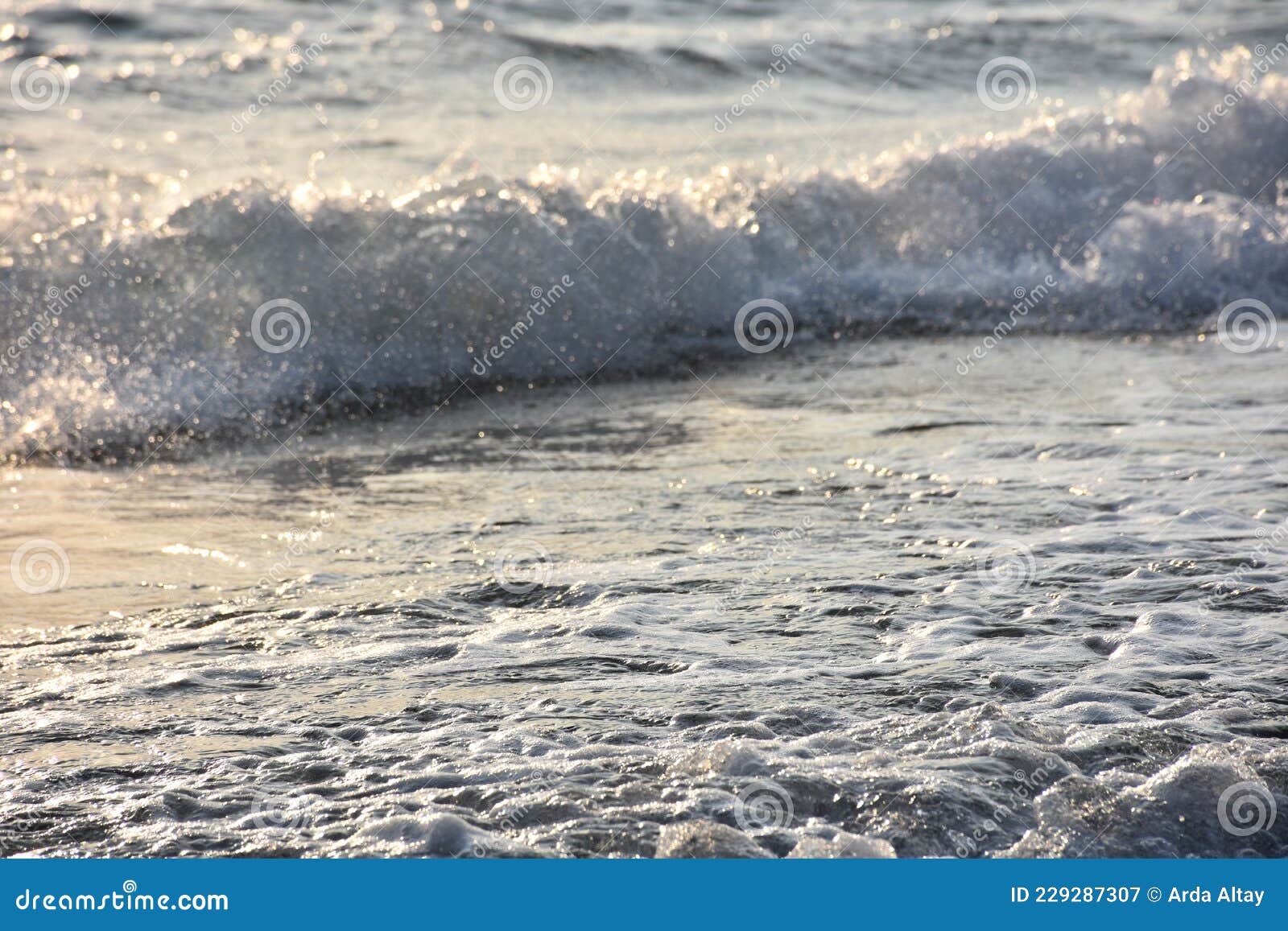 Rough Sea Waves on a Deserted Beach at Sunset Stock Image - Image of ...