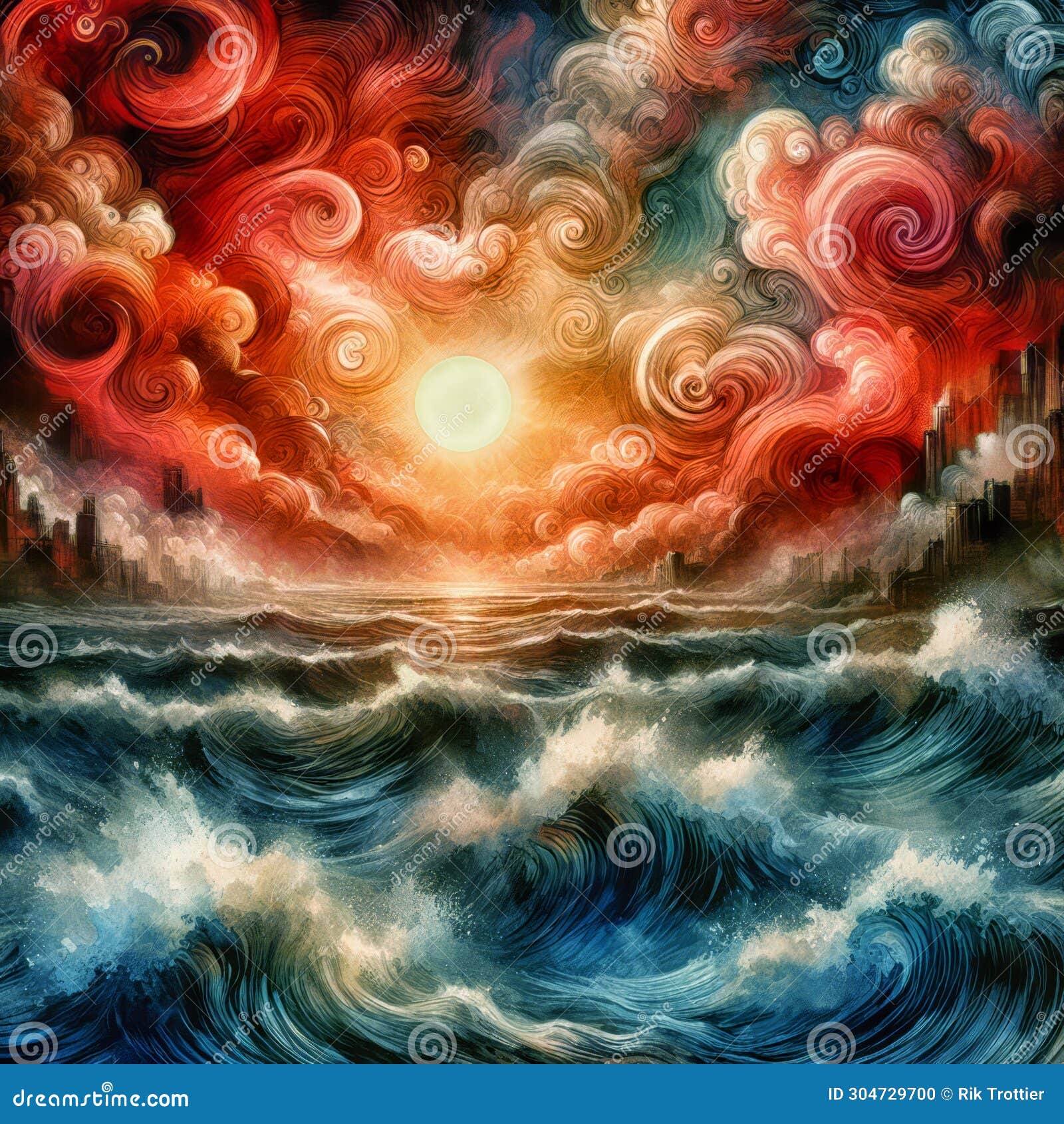 Rough Seas and Abstract Winds with Large Waves Stock Illustration ...