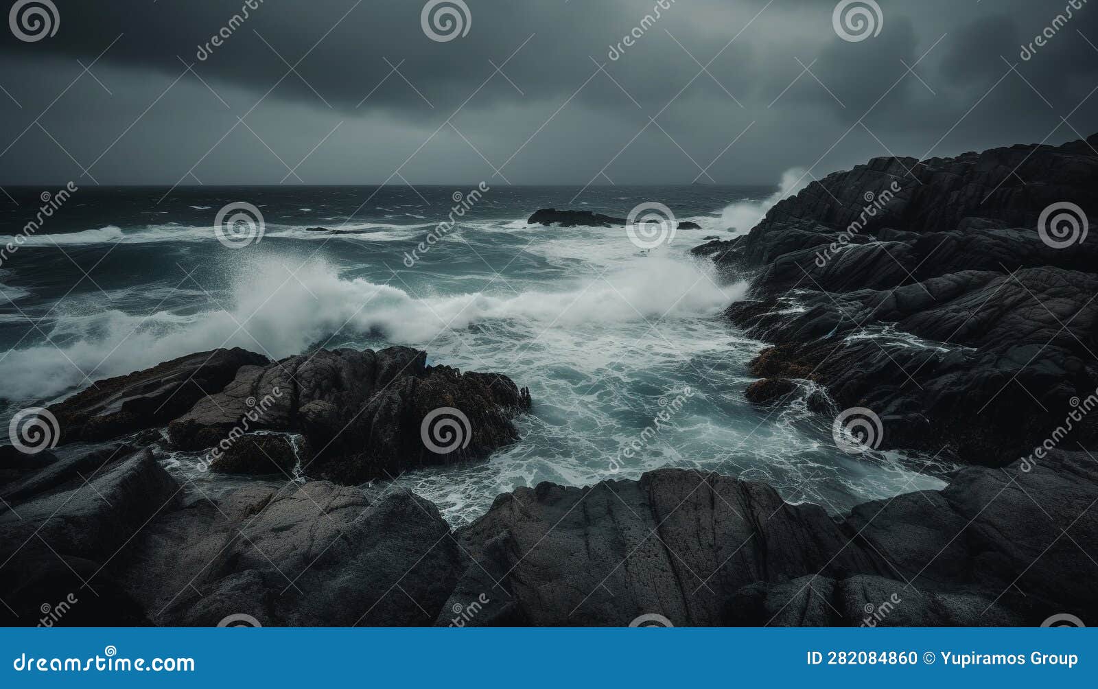 The Rough Seascape at Dusk, with Crashing Waves and Dramatic Sky ...