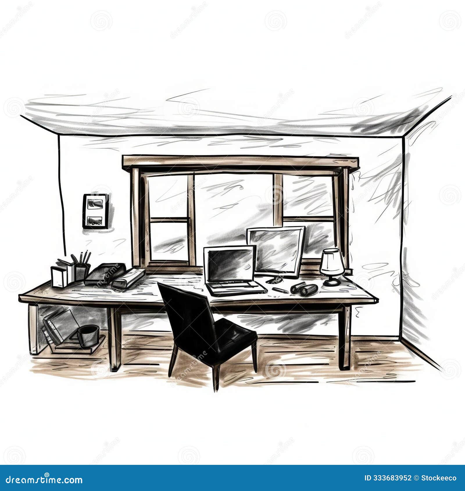 Rough Simple Hand Drawn Sketch of a Home Office Setup Stock ...