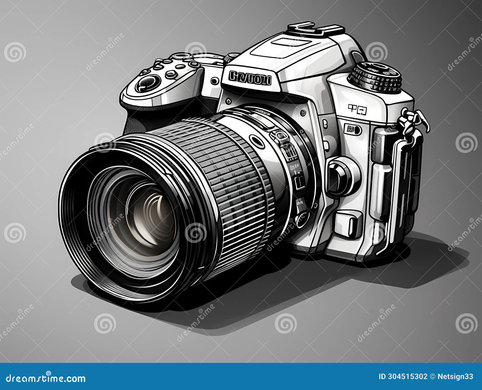 Rough Sketch of a Dslr Camera, a Digital Camera with a Large Lens Stock ...