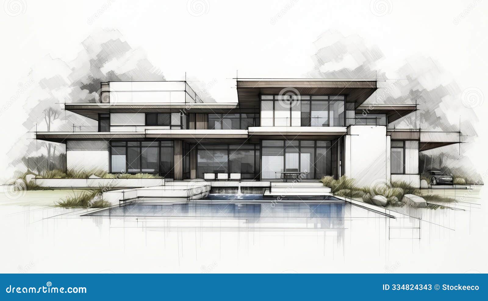 Rough Sketch of Modern Luxury Villa 13 Facade Elevation Design Stock ...