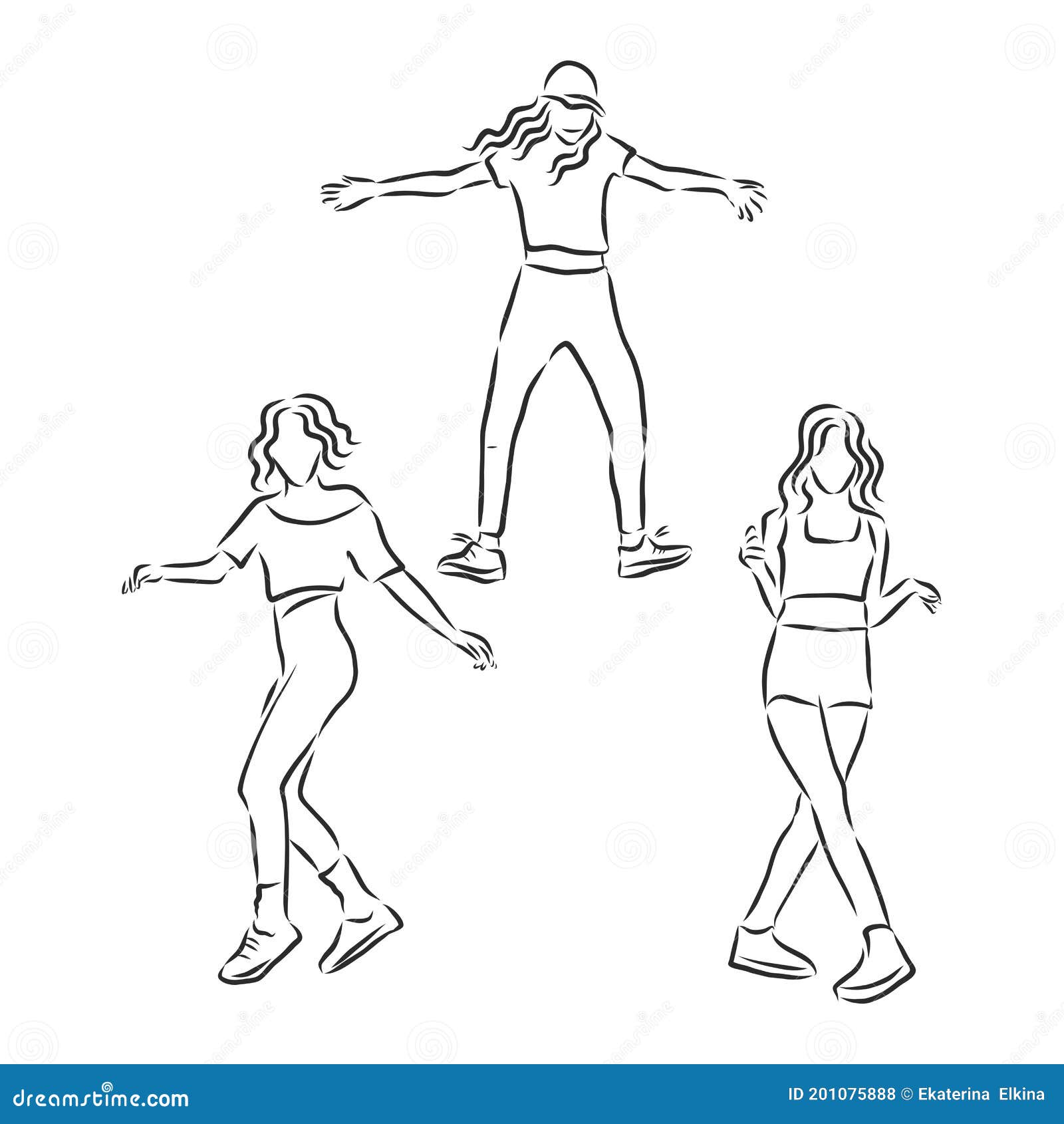 Rough Sketch. Vector Image Of Two Girls Dancing Modern Dance. Black ...