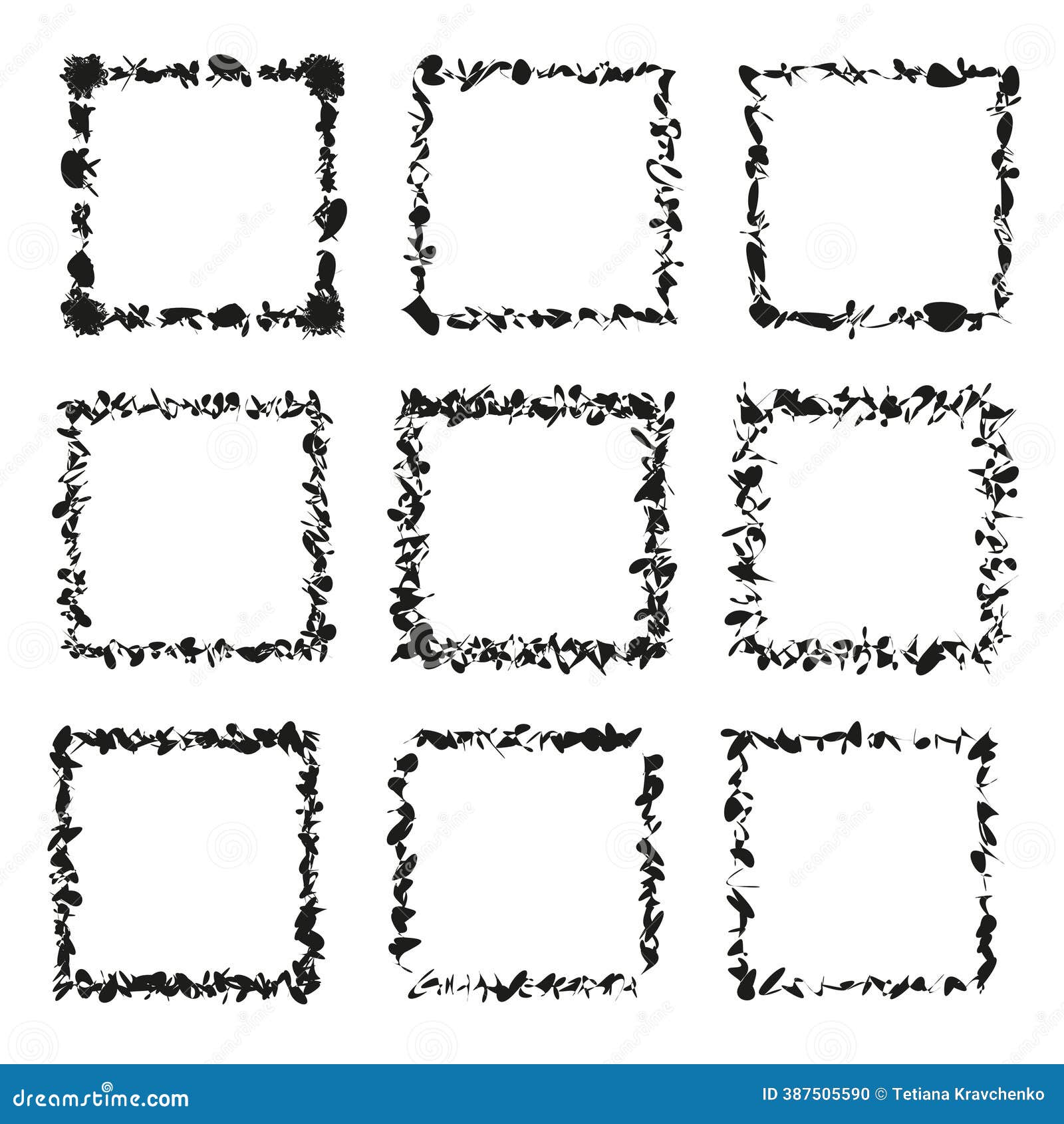 Rough Square Frames. Imperfect Shape Collection. Distorted Border ...