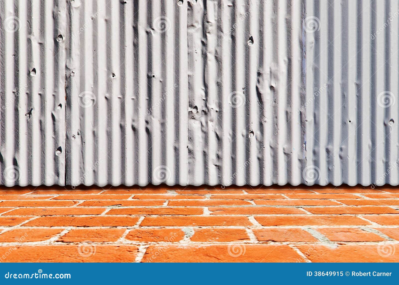 Rough Steel Siding Over a Brick Floor Stock Image - Image of stained ...