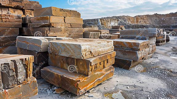 Rough Stone Blocks in Quarry Industrial Background Stock Illustration ...