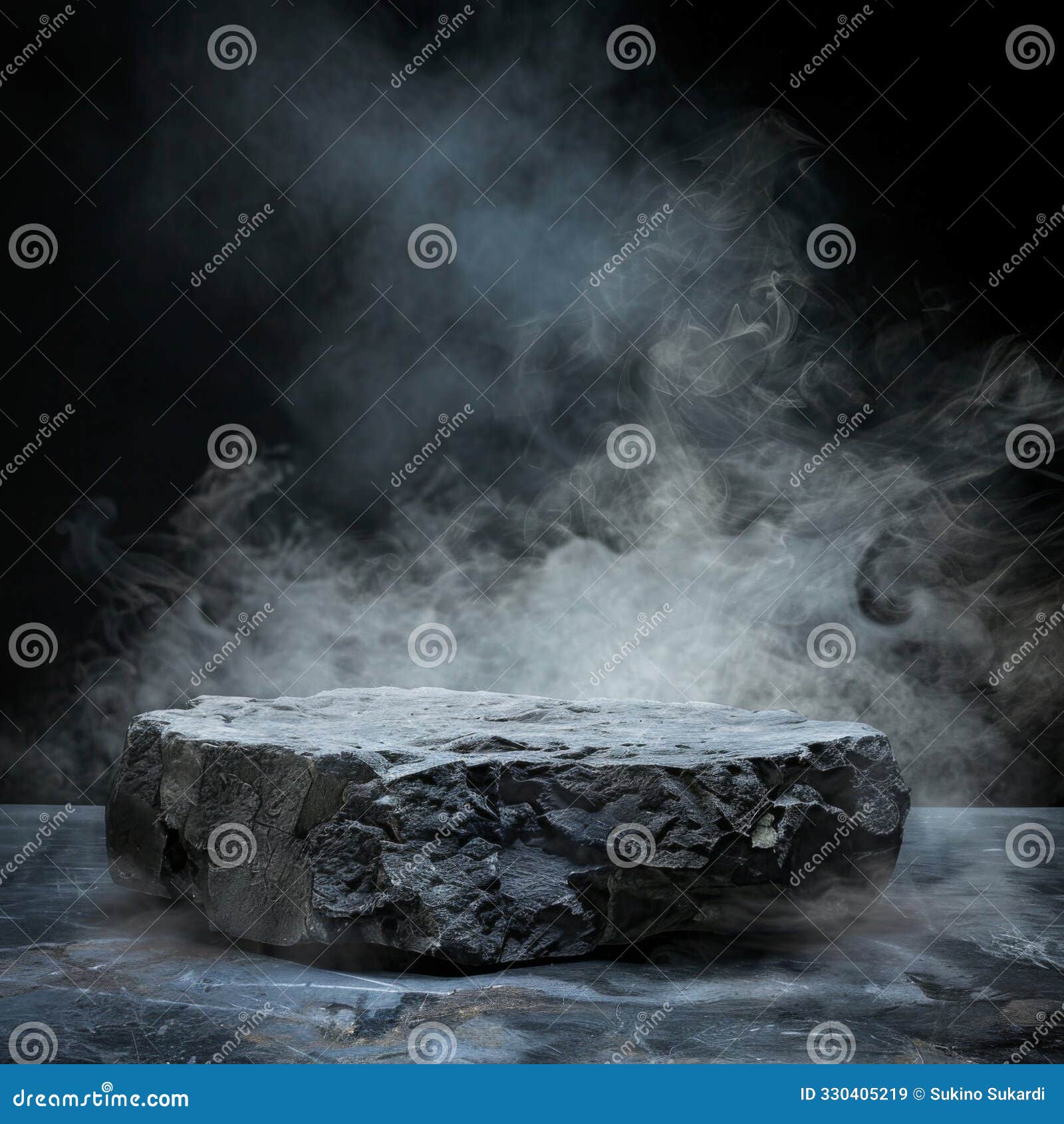 Rough Stone Platform with Smoke and Dark Background Stock Illustration ...