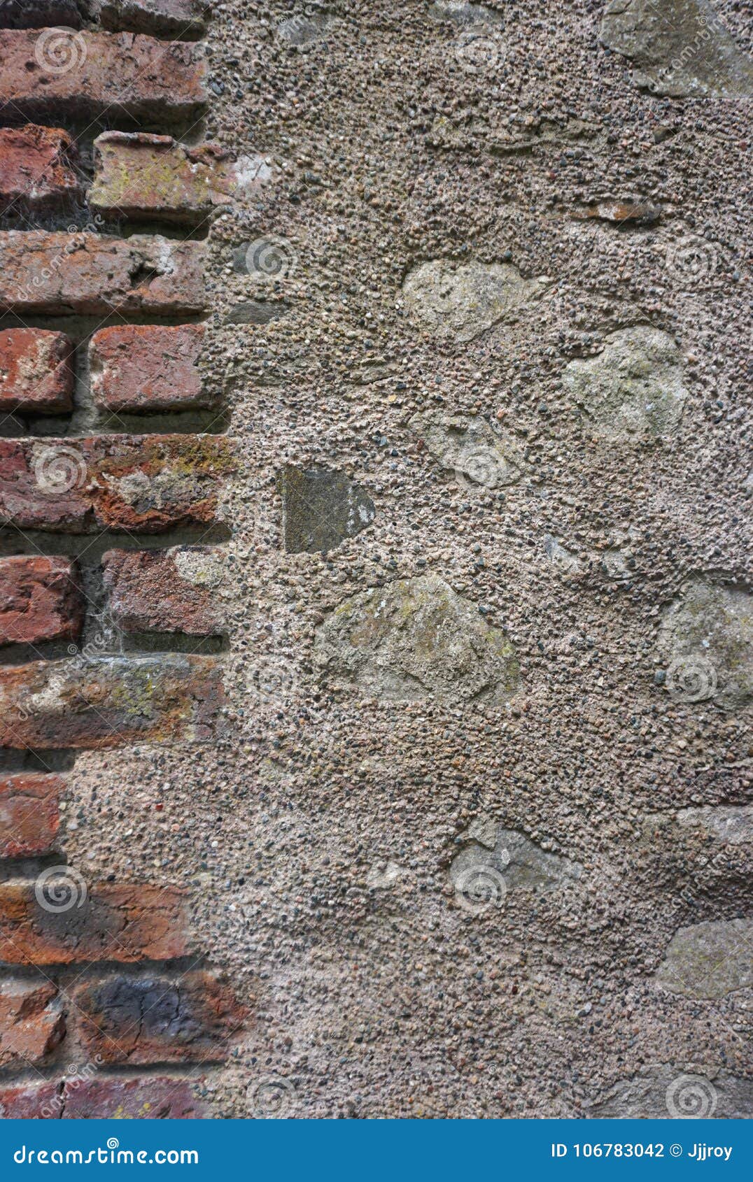 Rough Stone Wall with Exposed Bricks Stock Photo - Image of stone, gray ...