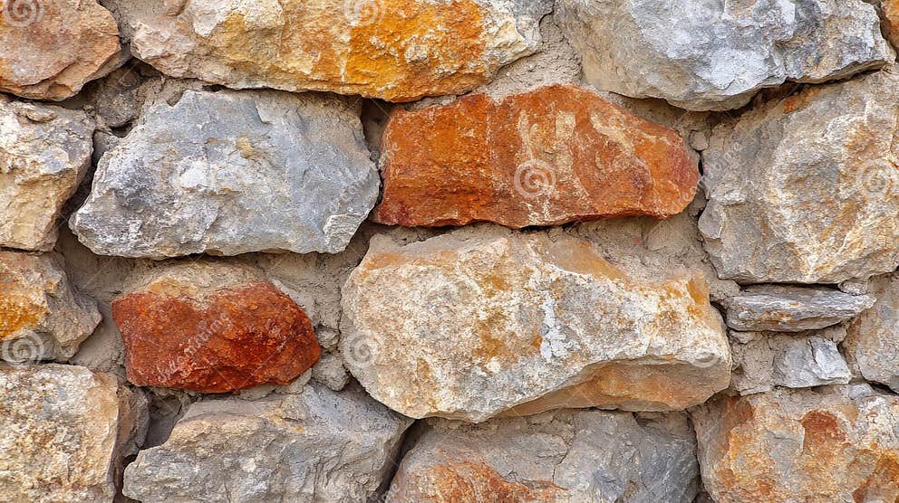 Rough Stone Wall with Red and Gray Rocks in a Rustic Pattern Stock ...