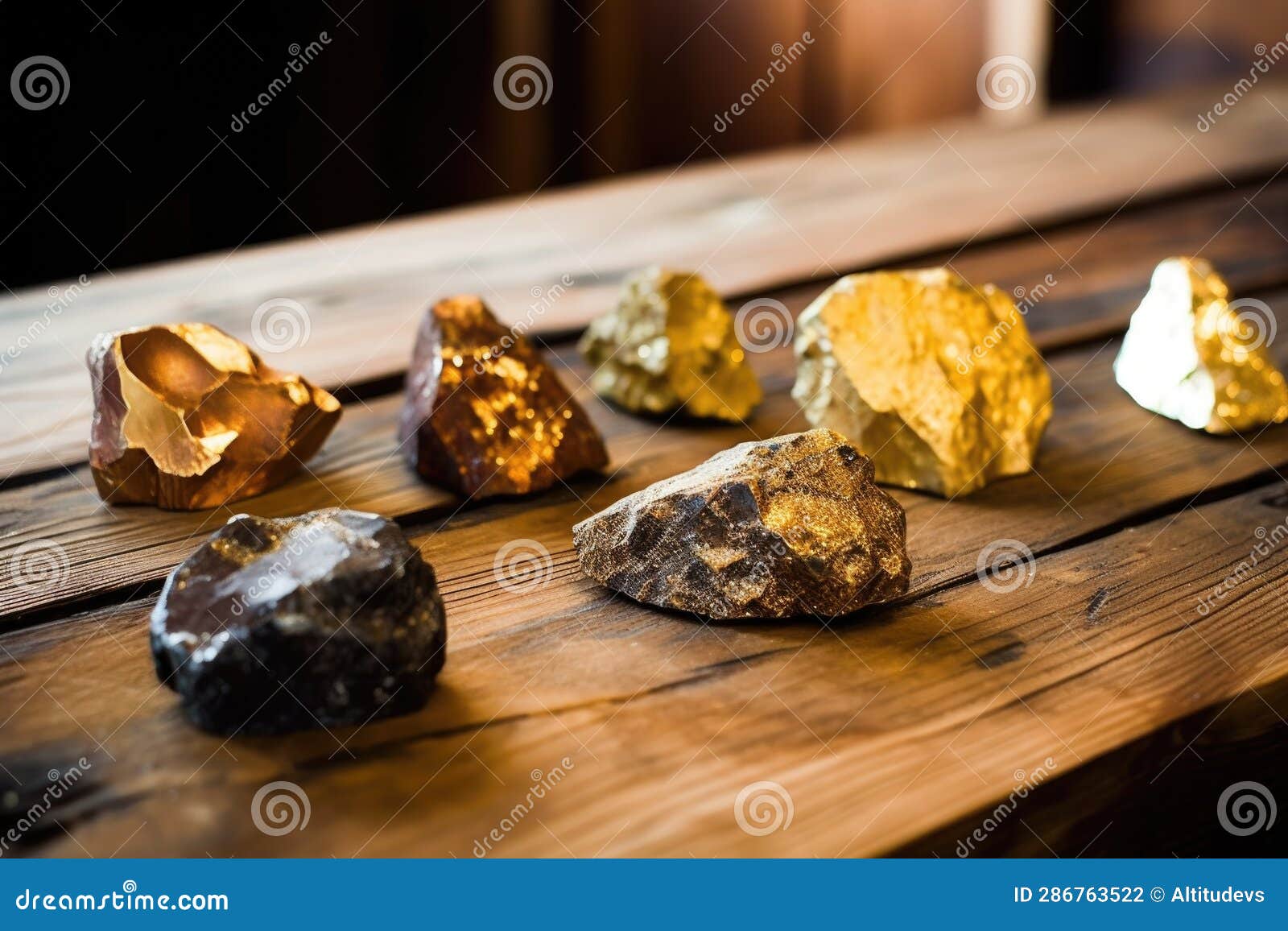 Rough Textured Gold Ore Samples on a Wooden Table Stock Illustration ... Rough Textured Gold Ore Samples on a Wooden Table Stock Illustration ...