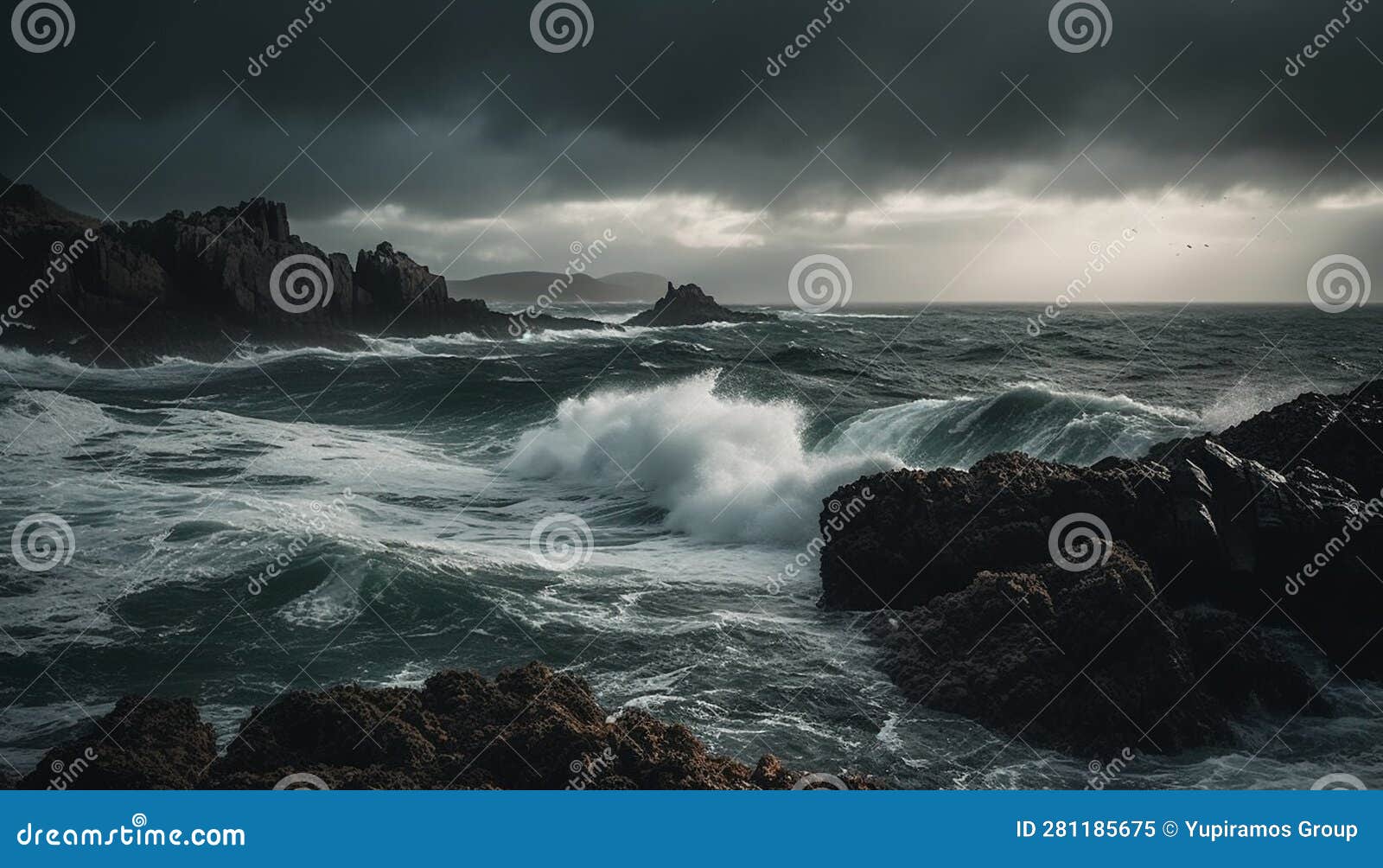 Rough Wave Crashes Against Cliff, Dramatic Sky Adds Awe Inspiring ...