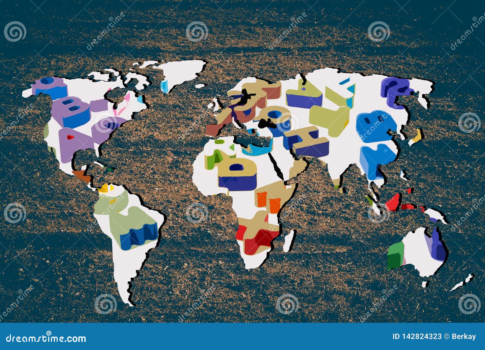Roughly Outlined World Map with Abc Alphabet Filling Stock Image ...
