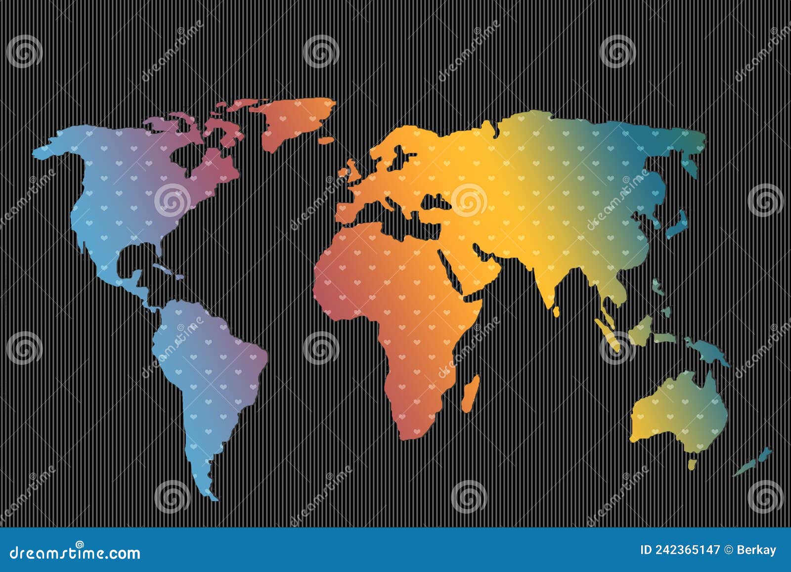 Roughly Outlined World Map with Heart Pattern. Poster of World, Earth ...