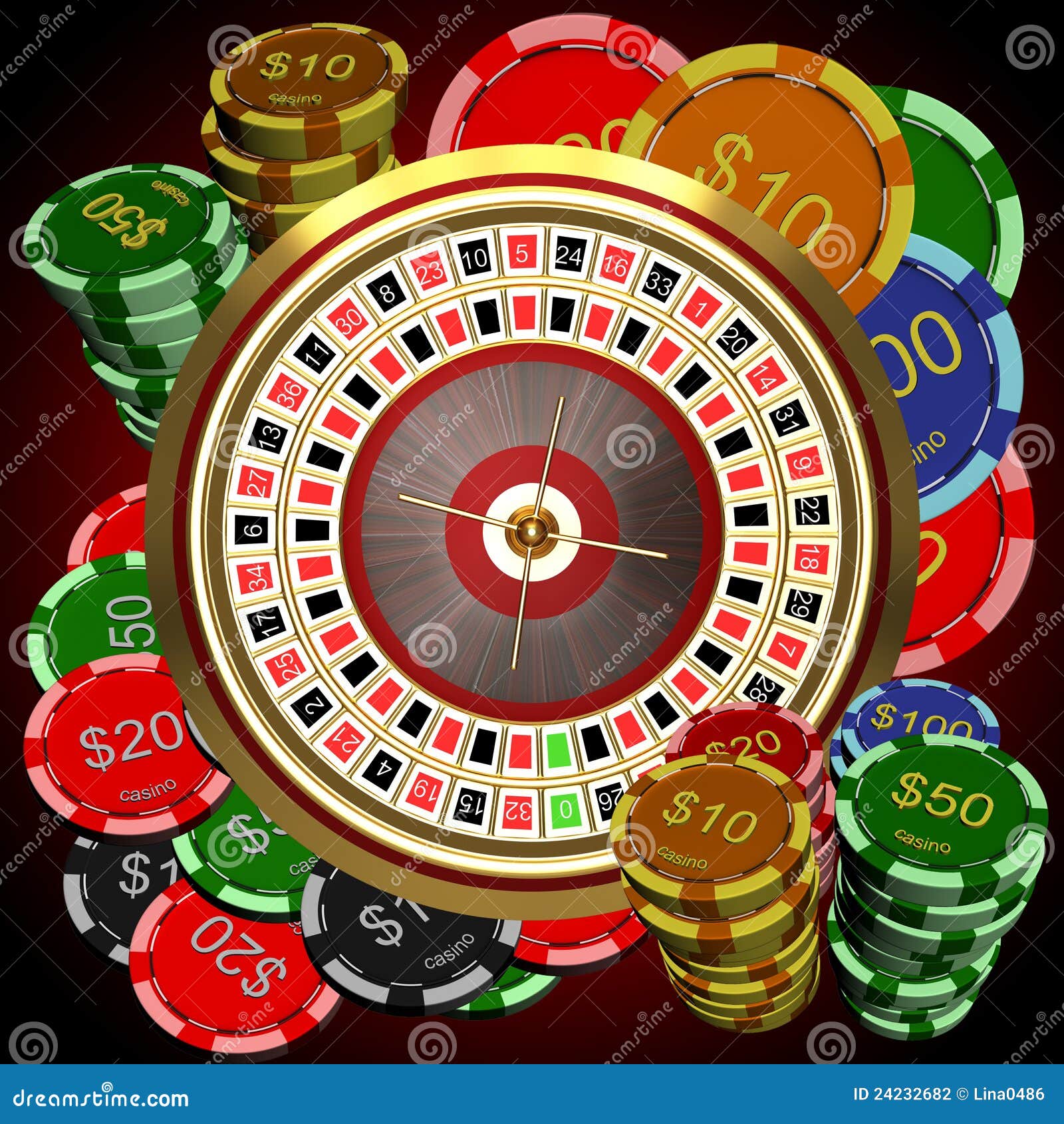 Roulette with the Casino Chips Stock Illustration - Illustration of ...