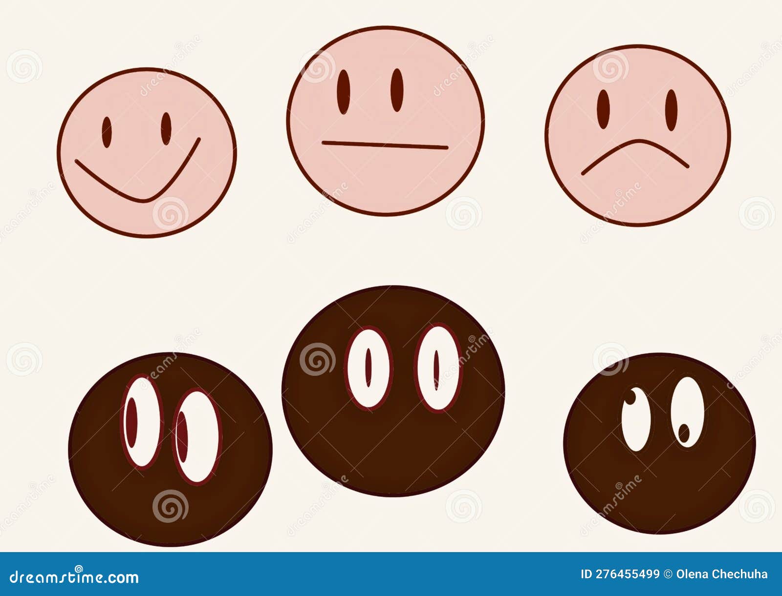 Round Abstract Faces with Different Emotions. Drawing Styles Stock ...