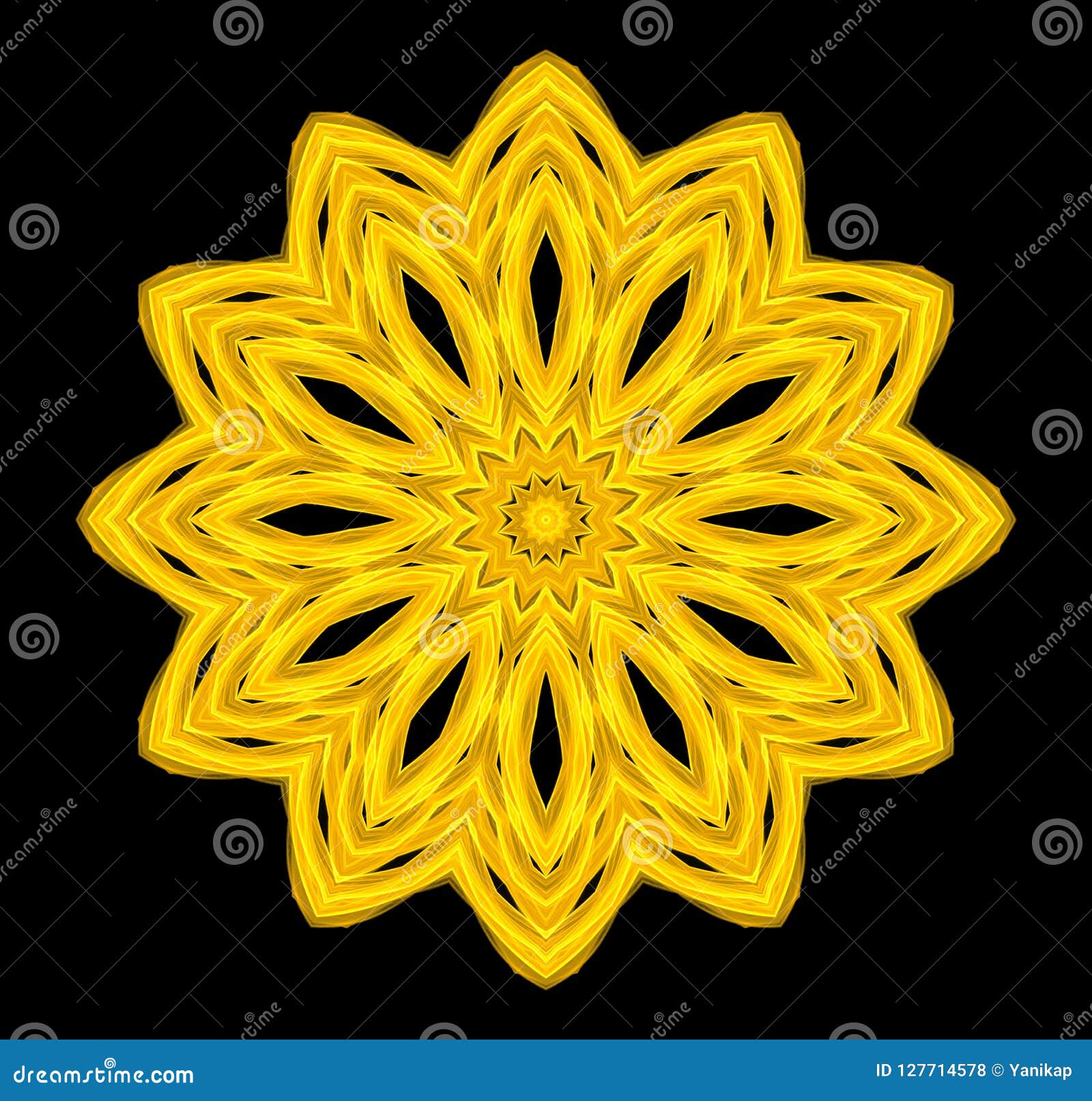 Shiny Yellow Circle Pattern Isolated on Black Background Stock ...
