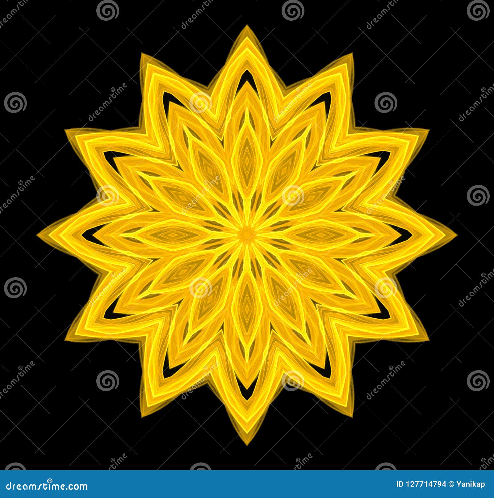 Shiny Yellow Circle Pattern Isolated on Black Background Stock ...
