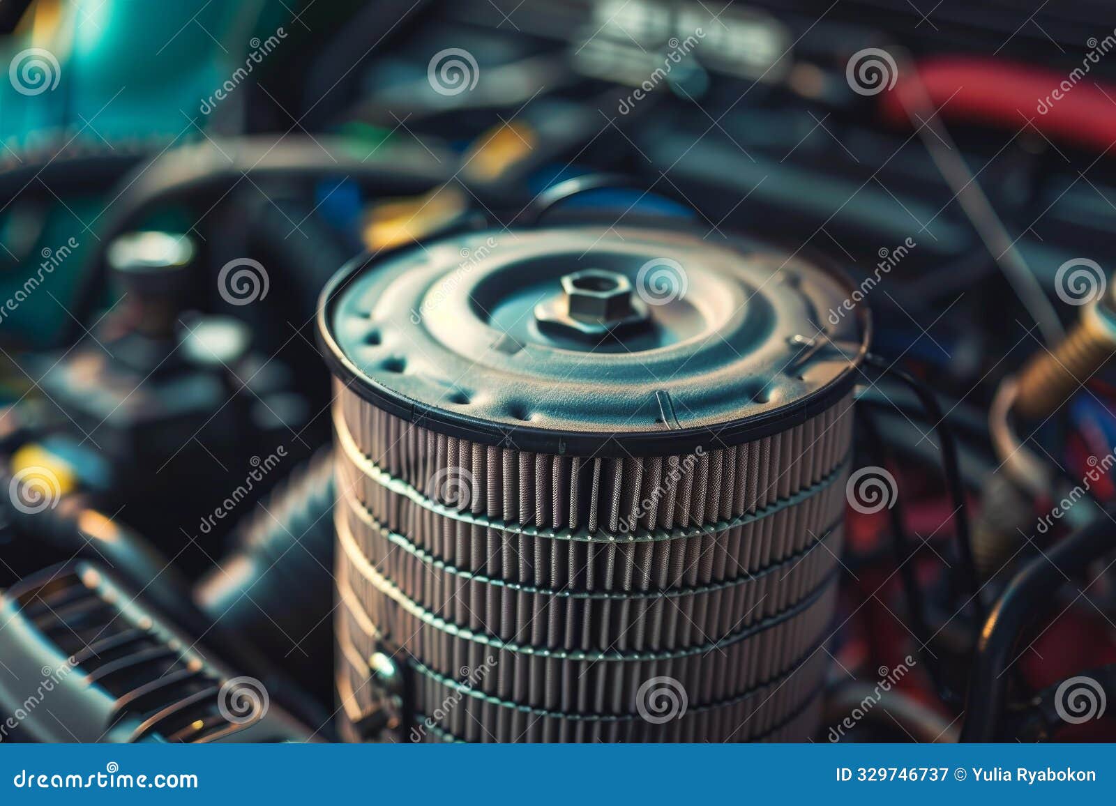 Round Air Filter Being Inserted in Car Engine Compartment Stock ...