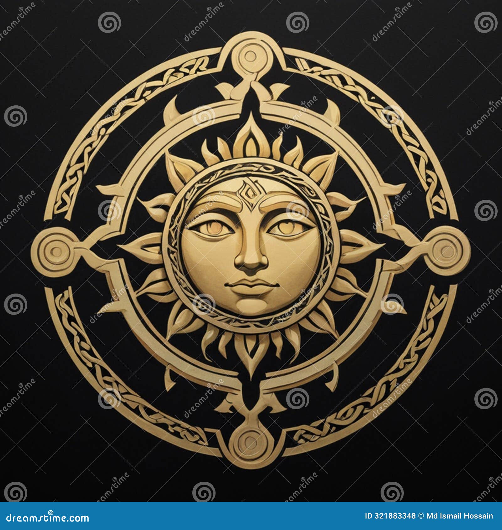 Round Ancient Gold Medallion a Sun. Stock Illustration - Illustration ...
