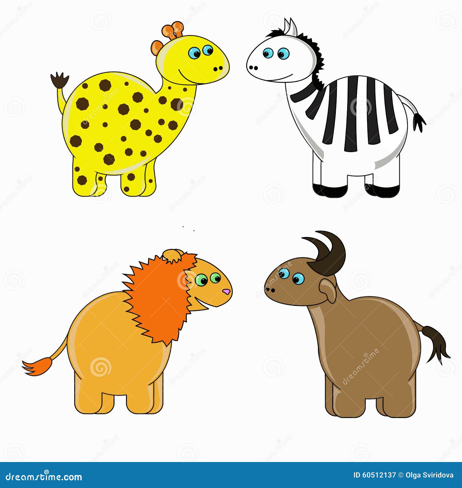 Round Animals Heads Set Cute Portraits With Text Names Cartoon ...