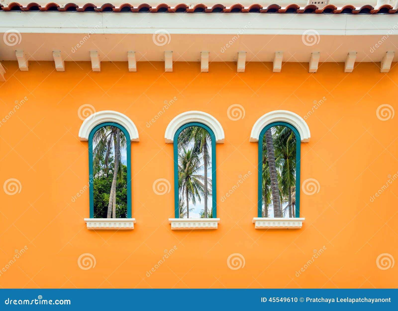 Round Arch Window on the Orange Wall Stock Photo - Image of thailand ...
