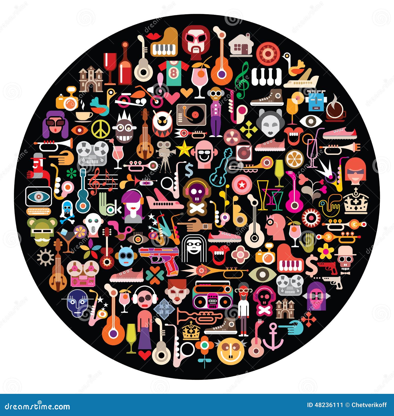 Round Art Collage Cartoon Vector | CartoonDealer.com #48236111