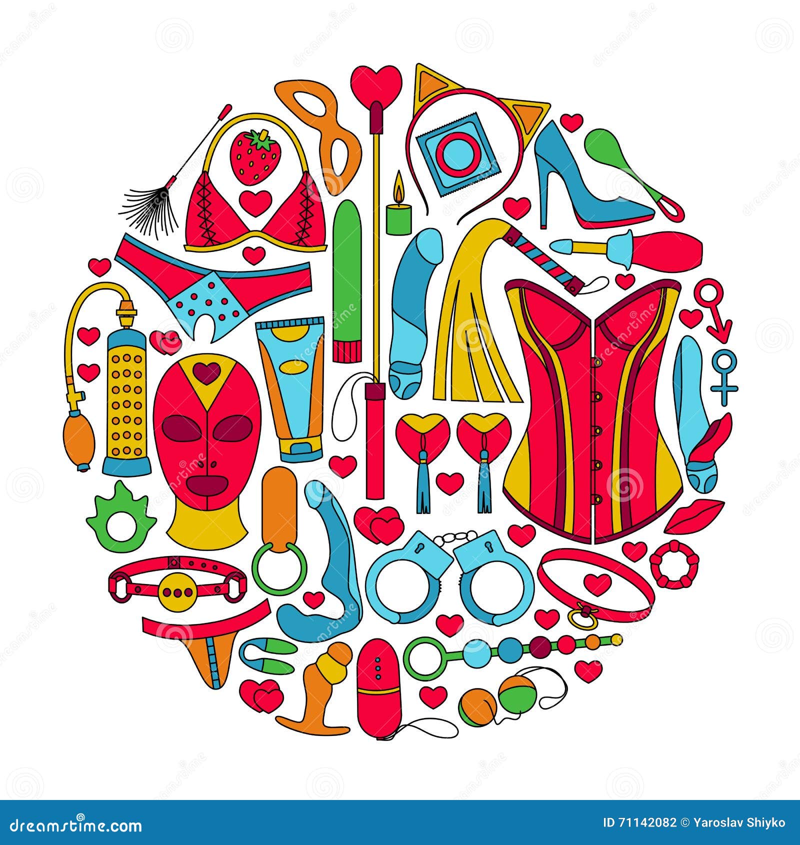Round Background Made Of Sex Toys Colorful Outlined Icons Stock Vector