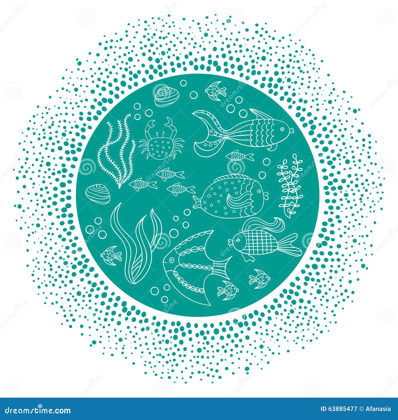 Round Background with Sea Fishes and Dots Frame. Stock Vector ...