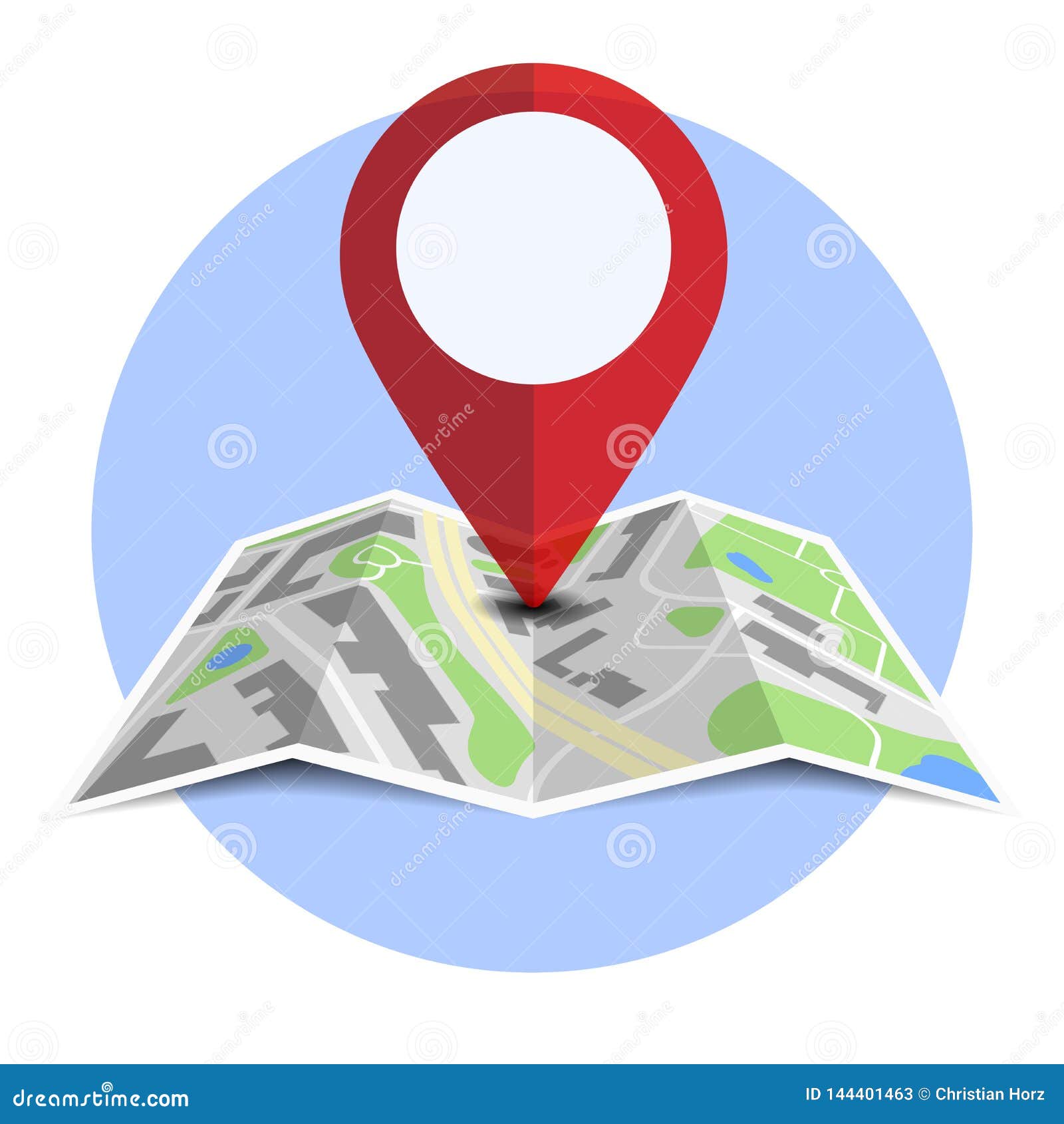 Round Badge with Generic Folded Map with Location Pin and Shadow Stock ...