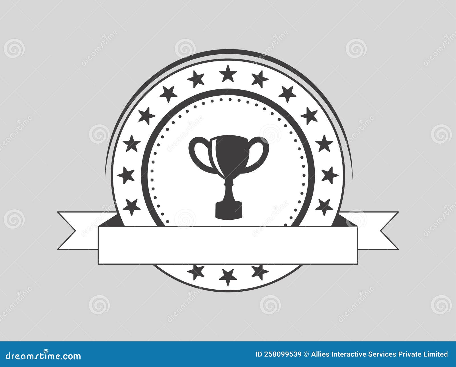 Round Badge or Label with Trophy, Blank Ribbon on Gray Stock ...