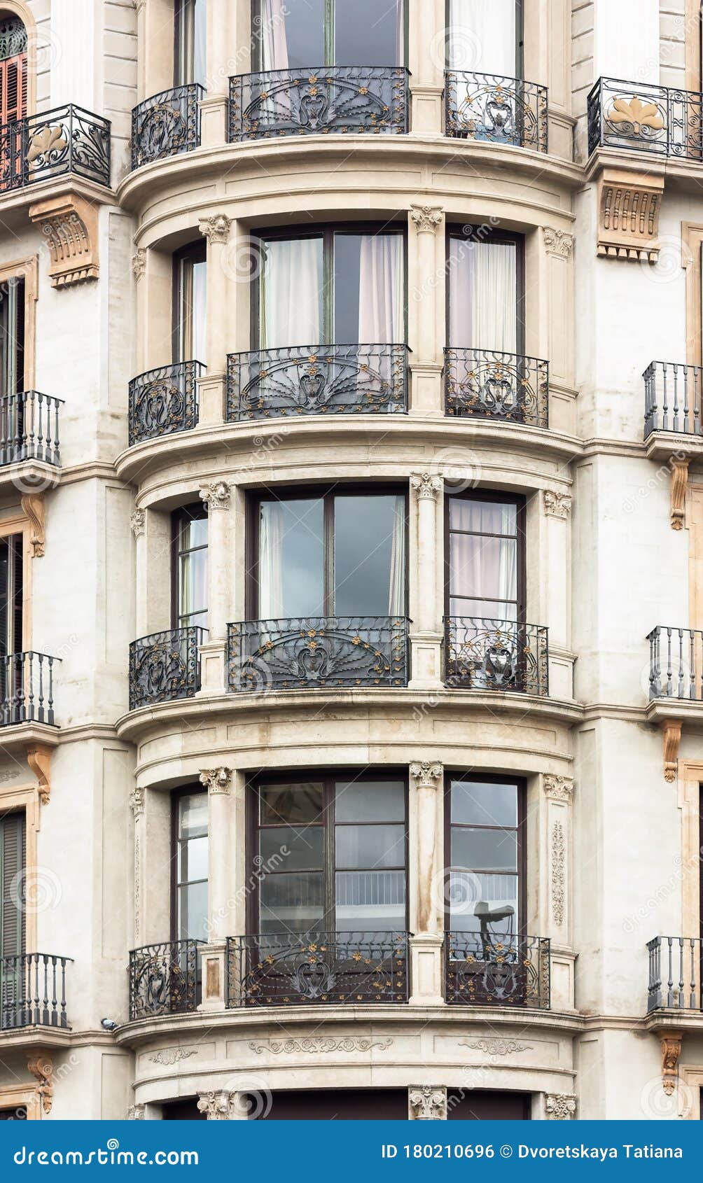 Round Balconies with Ionic Pilasters and Wrought Iron Grilles Stock ...