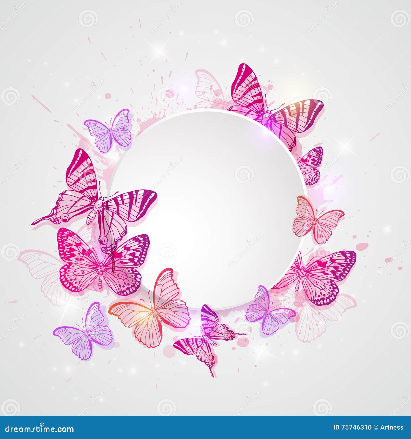 Round Banner with Butterflies Stock Vector - Illustration of spray ...
