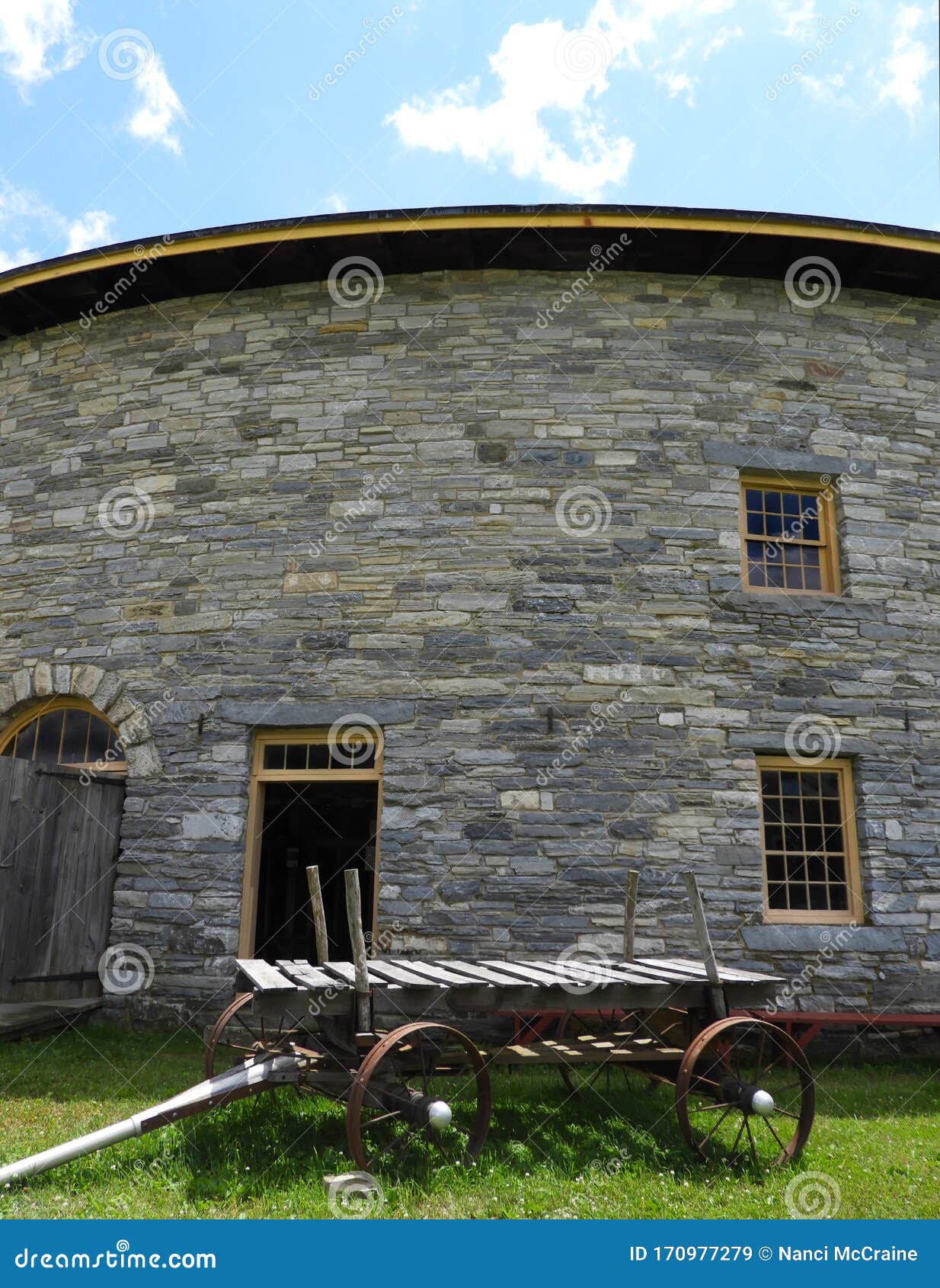 Shaker Circular Round Stone Barn and Wagon Stock Image - Image of ...