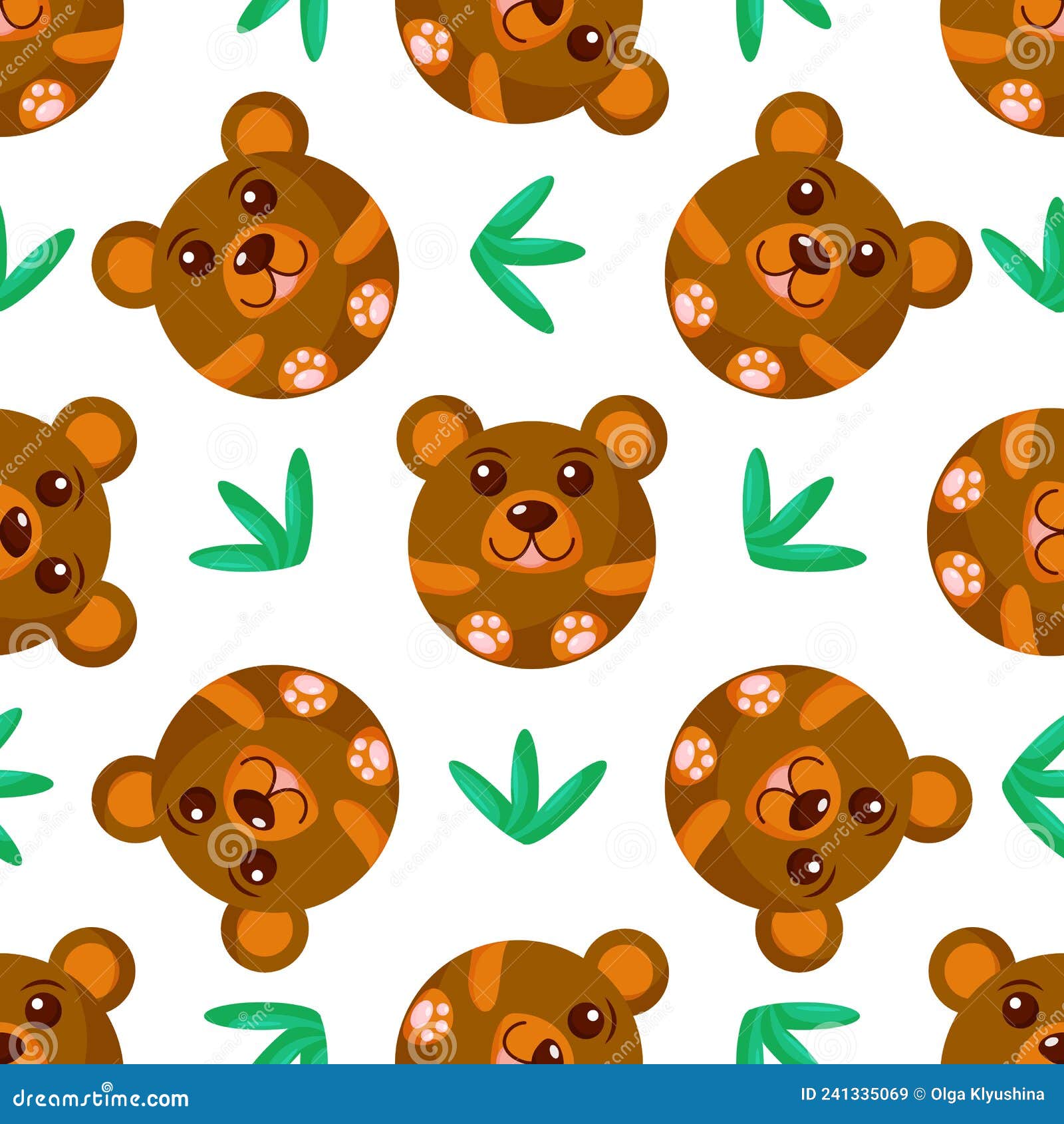 Round Bear Seamless Pattern. Vector Background with the Faces of Bear ...