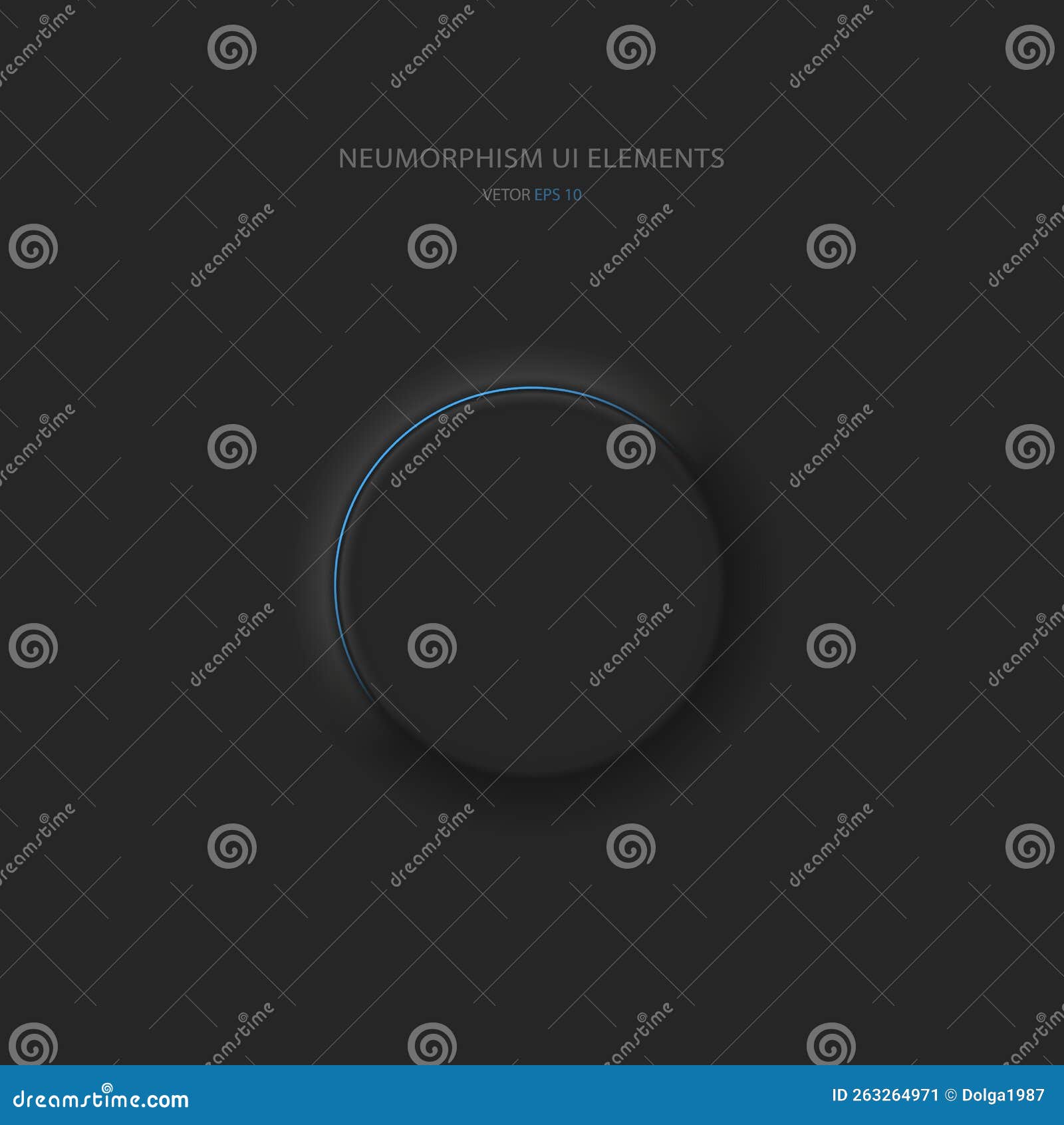 Round Black Button in Neumorphic Style with Blue Backlight. User ...