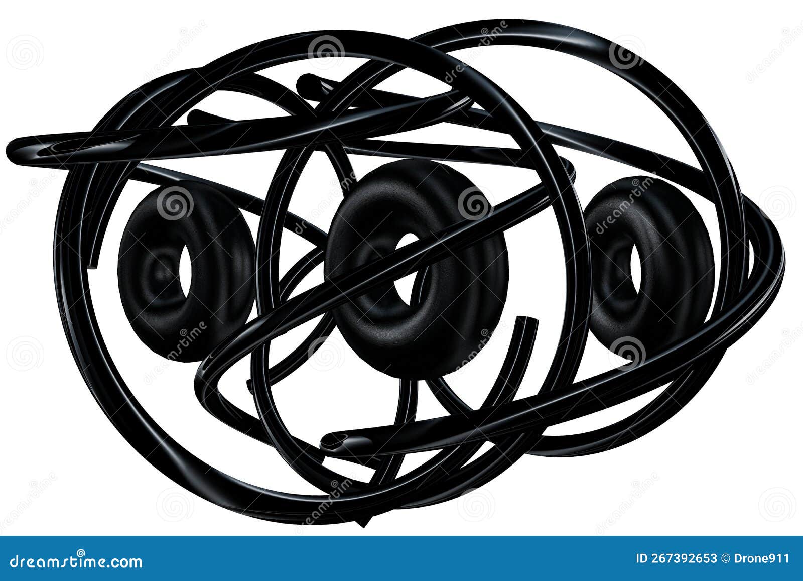 Round Black Splines and Rings in Abstract Design. 3D Render Stock ...