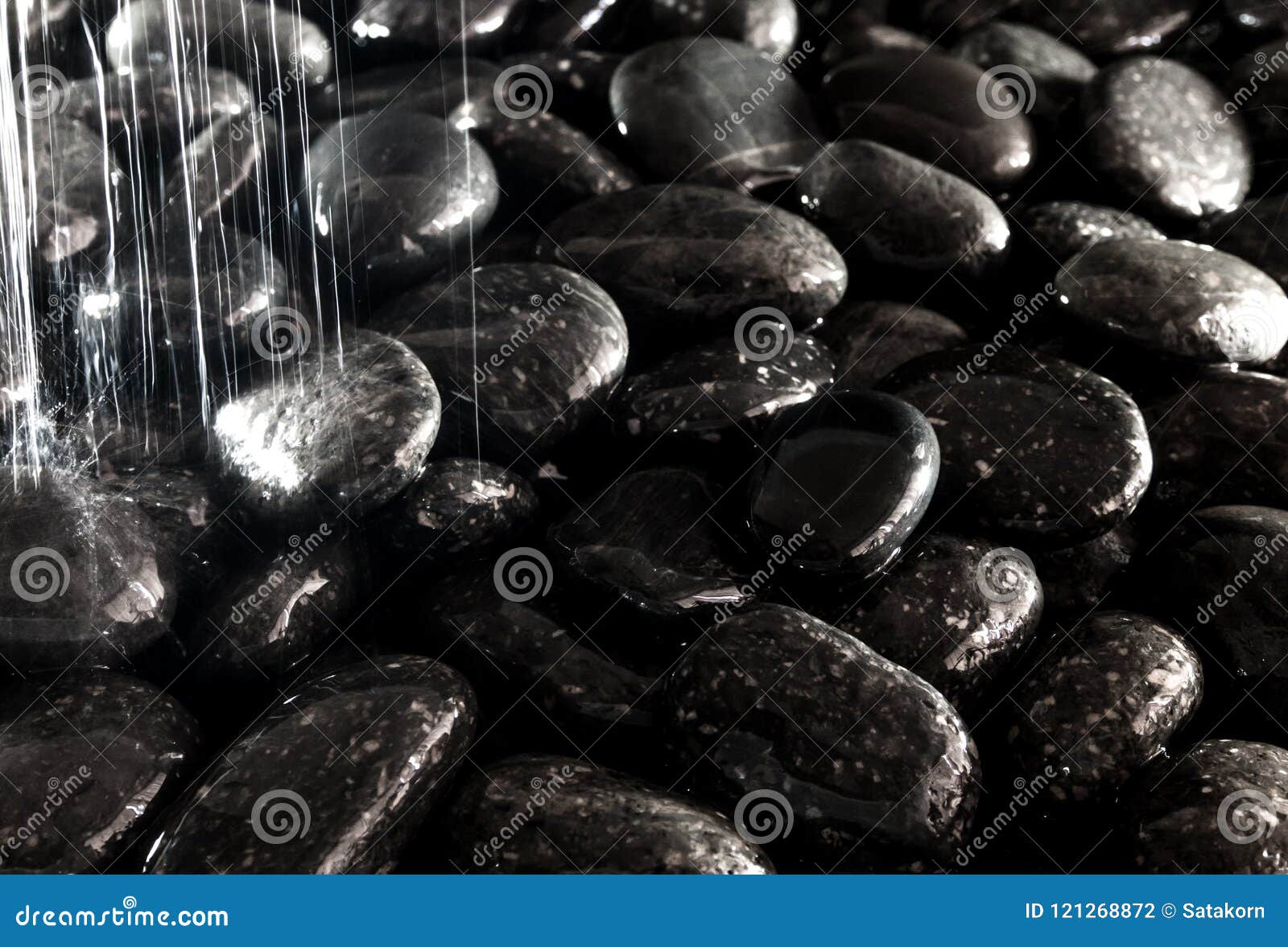 Round Black Stone on Ground beside the Waterfall Stock Photo - Image of ...