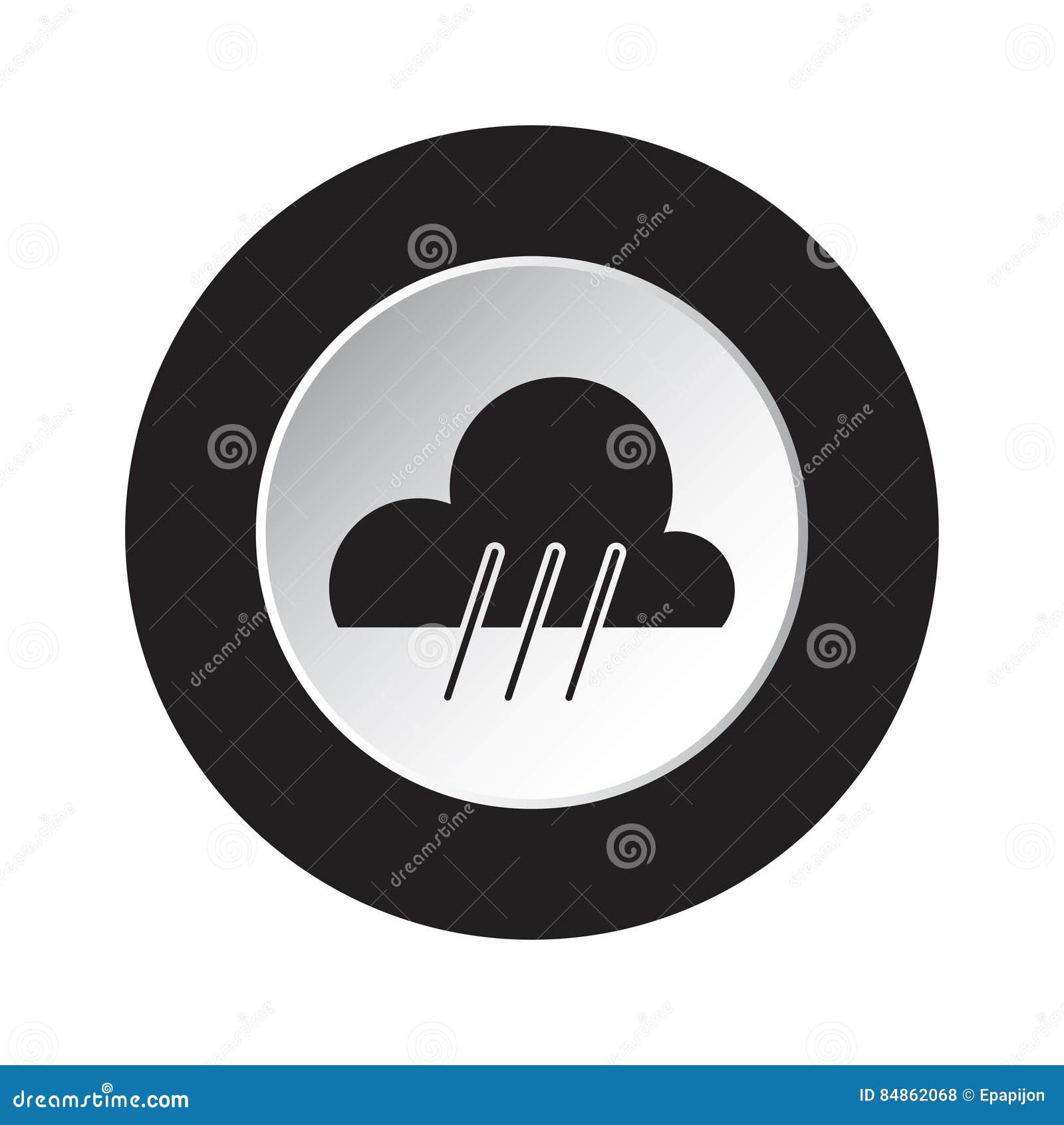 Round Black and White Button - Rainy Weather Icon Stock Vector ...