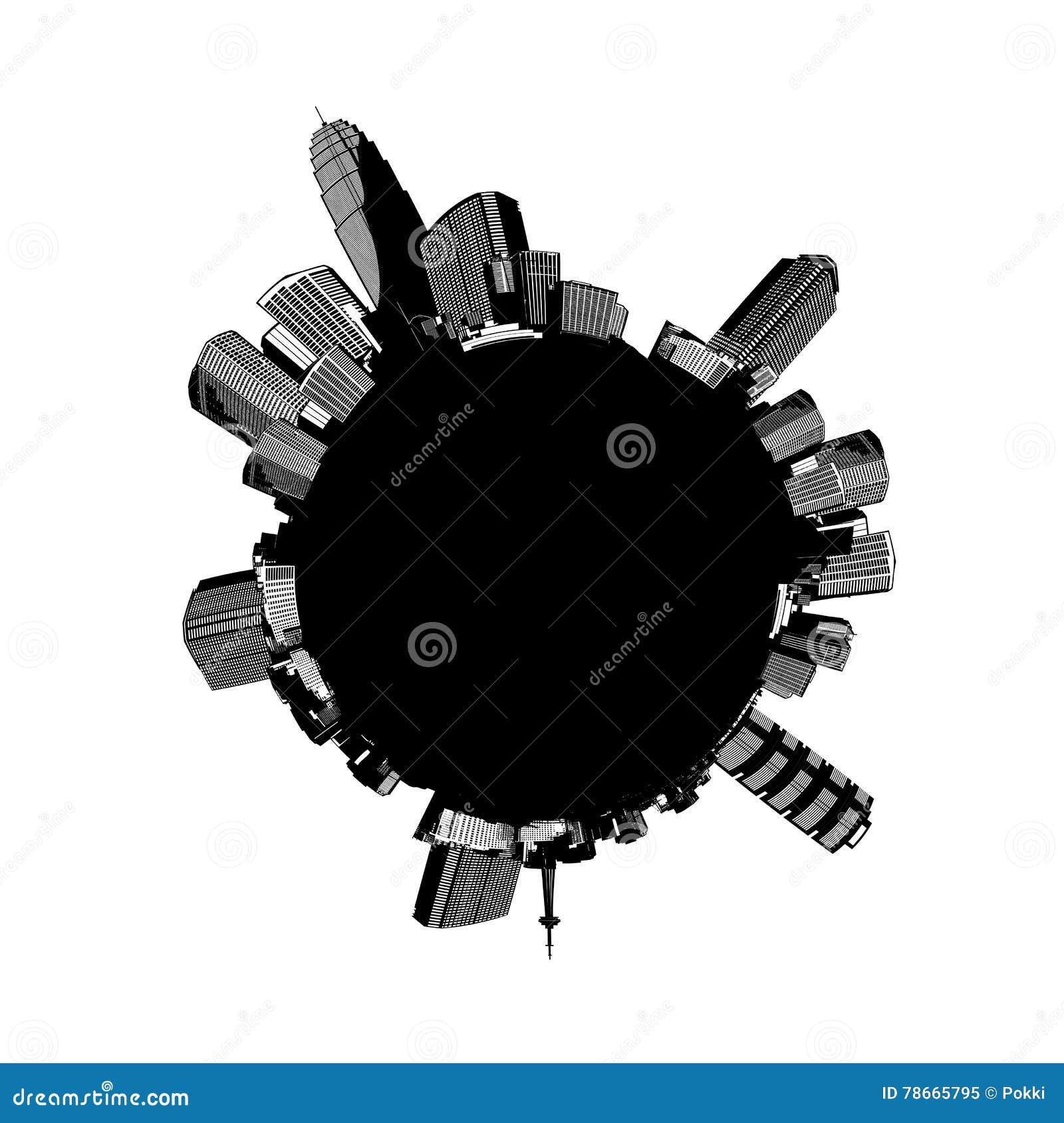 Round Black and White Cityscape with Skyscrapers Stock Vector ...